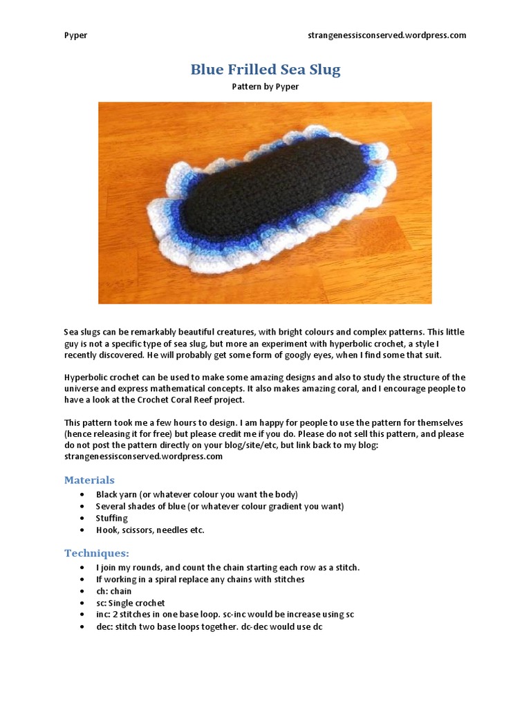 Blue Frilled Sea Slug: Materials | PDF | Crochet | Textiles