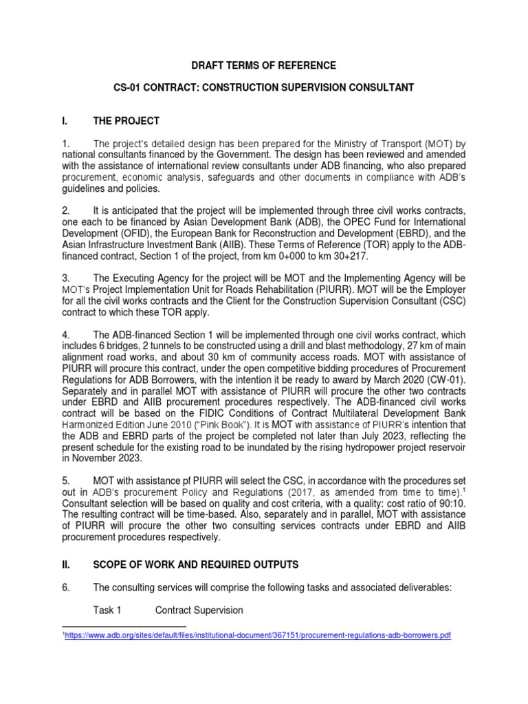 TOR Construction Supervision Consultant PDF | Download Free PDF | Road ...