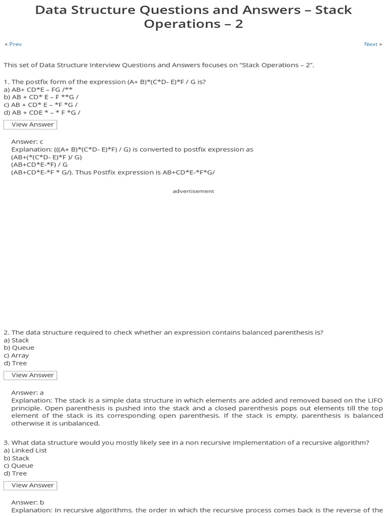 Data Structure Interview Questions and Answers - Sanfoundry | PDF | Queue (Abstract Data Type ...