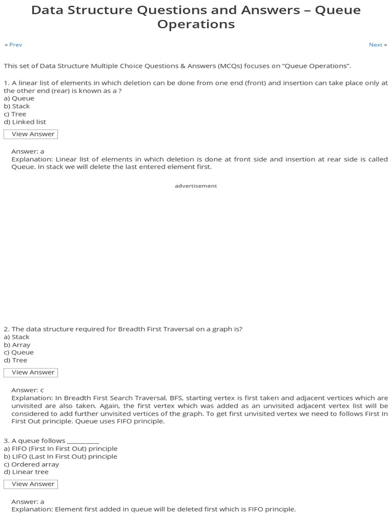 Queues Questions and Answers - Sanfoundry PDF | PDF | Queue (Abstract Data Type) | Applied ...
