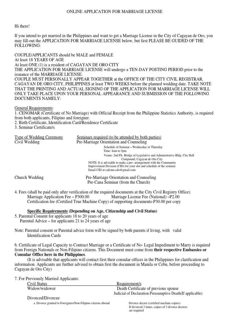 Marriage License Application in CDO | PDF | Marriage License | Divorce