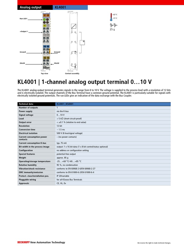 KL4001 - 1-Channel Analog Output Terminal 0 10 V | PDF