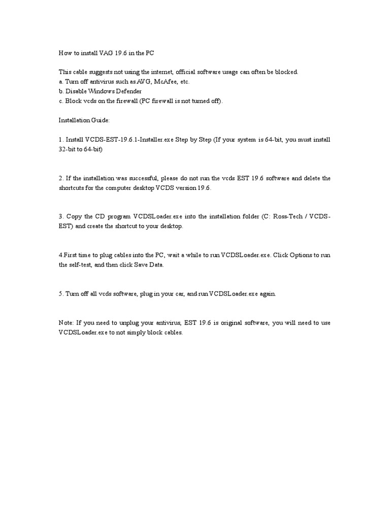 VCDS 19.6 EST Installing Guide | PDF