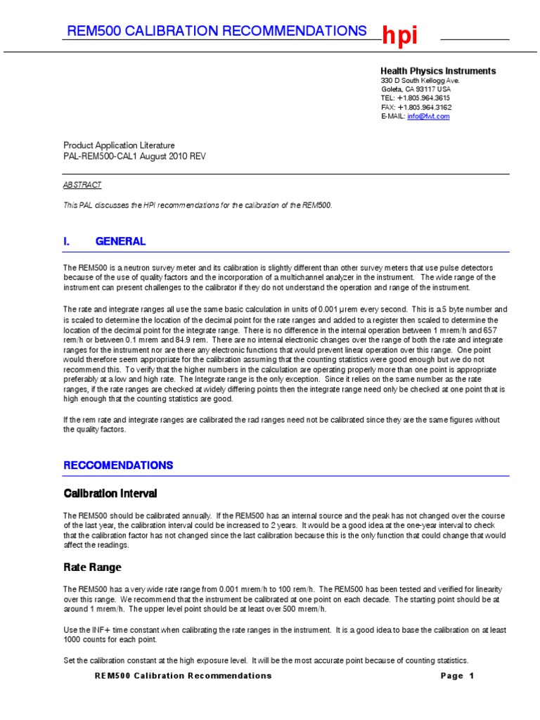 REM500 Calibration Recommendations | PDF | Calibration | Scientific ...