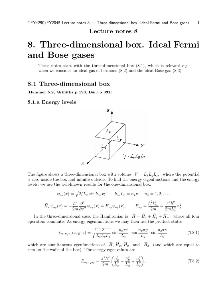 Three-Dimensional Box. Ideal Fermi and Bose Gases: Lecture Notes 8 ...