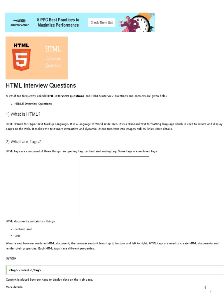 Top 44 Html Interview Questions Html5 Interview Questions Javatpoint Pdf Html Element 