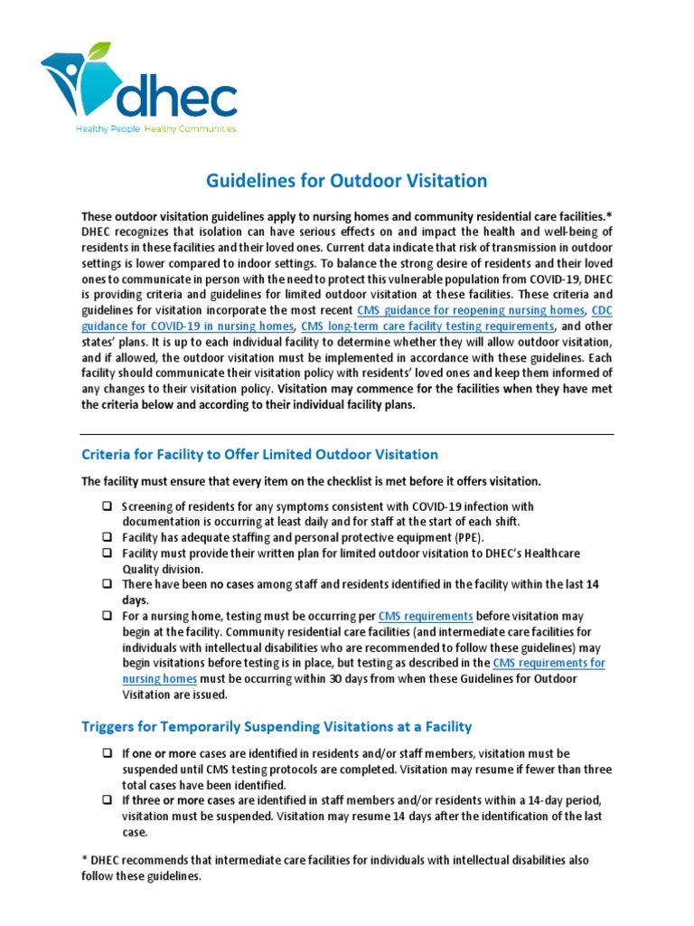 Outdoor-Visitation-Guidelines - 9 1 20 PDF | PDF | Nursing Home Care ...