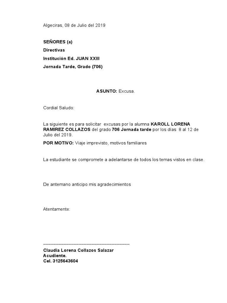 Excusa Escolar | PDF