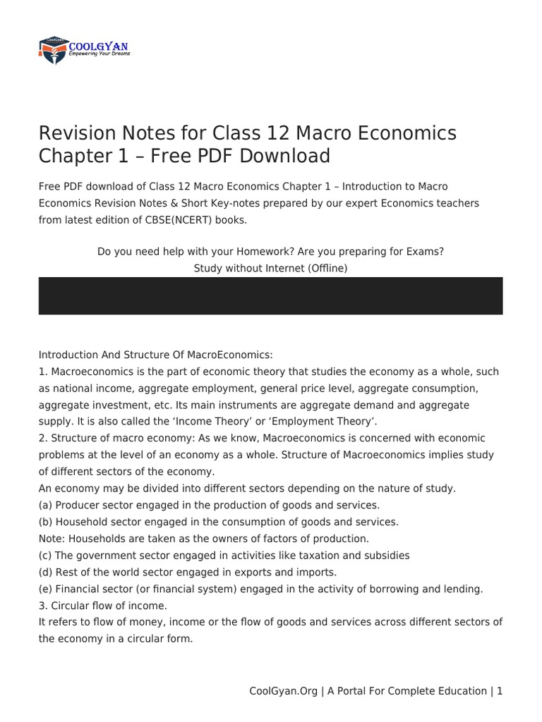 Revision Notes For Class 12 Macro Economics Chapter 1 - Free PDF ...