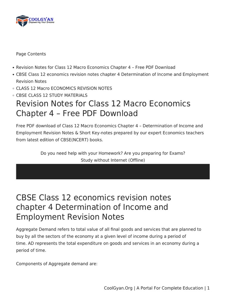 Revision Notes For Class 12 Macro Economics Chapter 4 - Free PDF ...