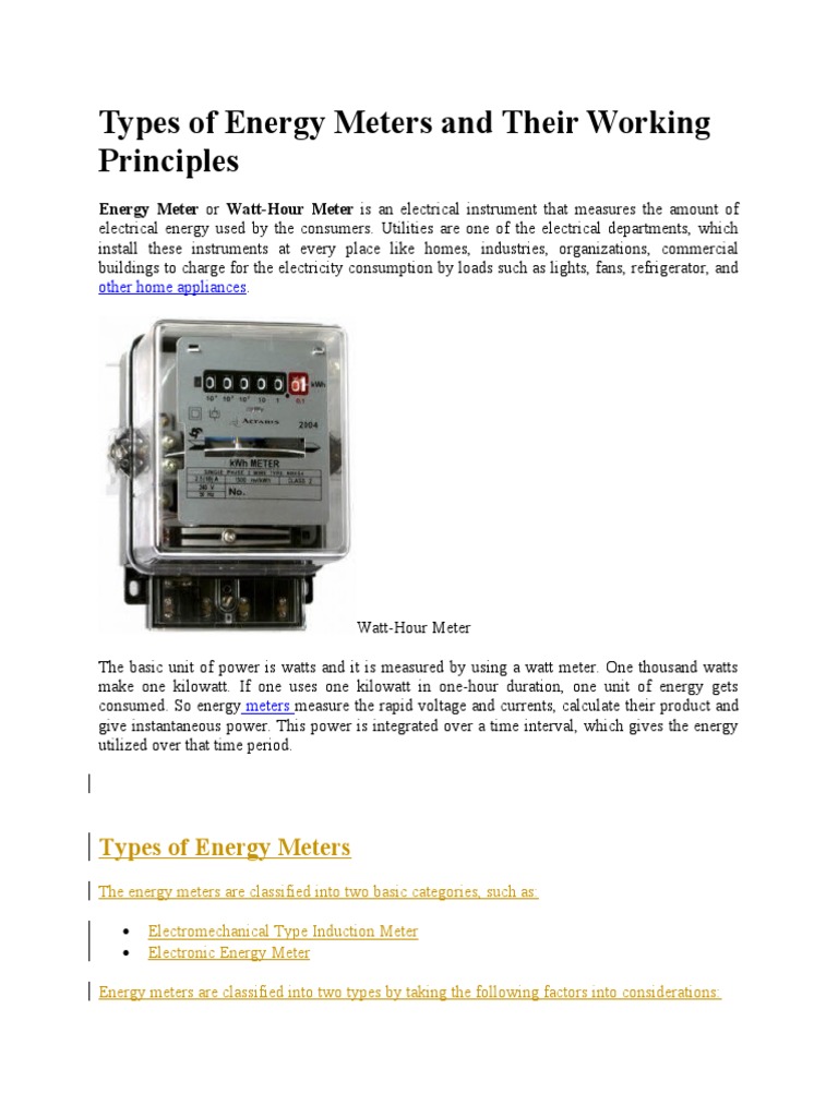 Types of Energy Meters and Their Working Principles | PDF ...