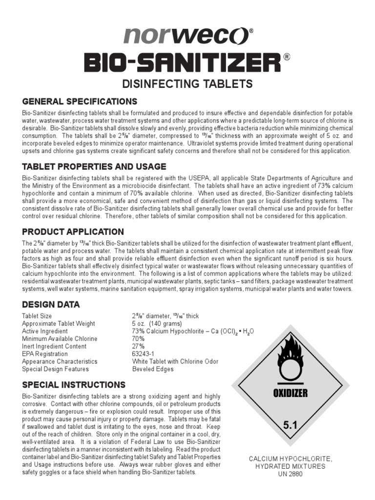 Disinfecting Tablets: General Specifications | PDF | Sewage Treatment ...