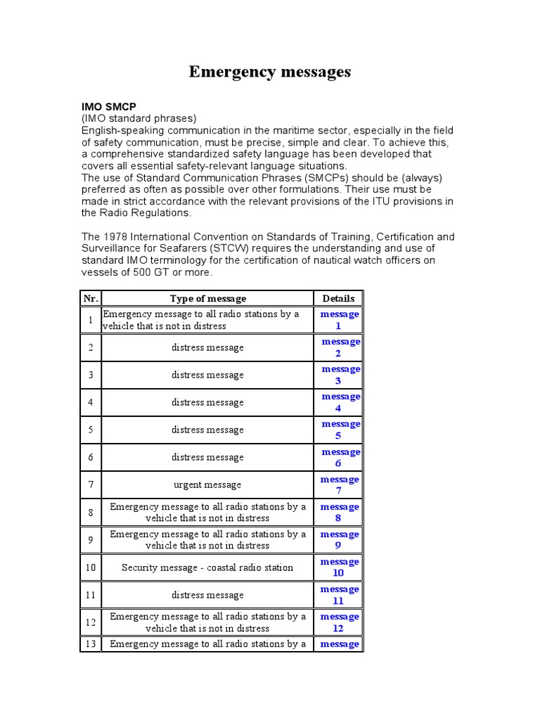 Emergency Messages | PDF | Radio | Water Transport
