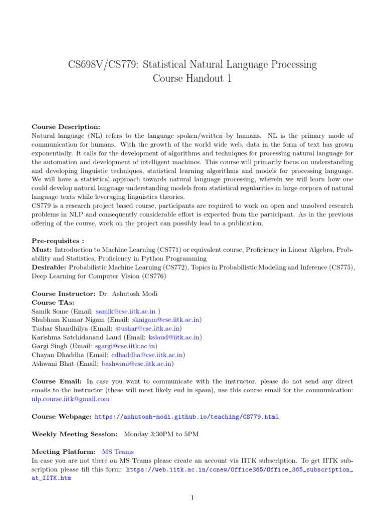 CS779 Handout | PDF | Machine Learning | Computational Neuroscience