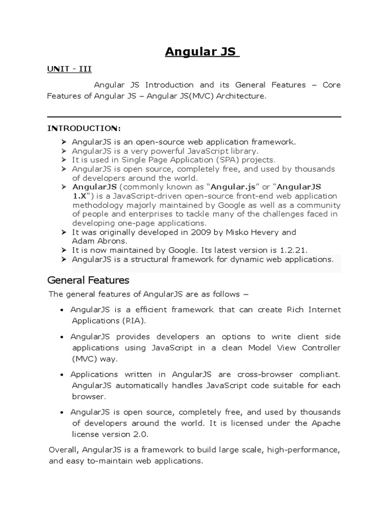Angular Js General Features Download Free Pdf Angular Js Model View Controller