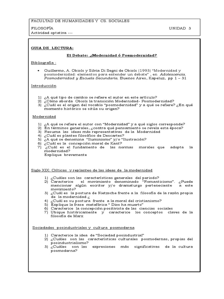 Guia Obiols - Optativa-U. 3 | PDF | Era de iluminacion | Modernidad