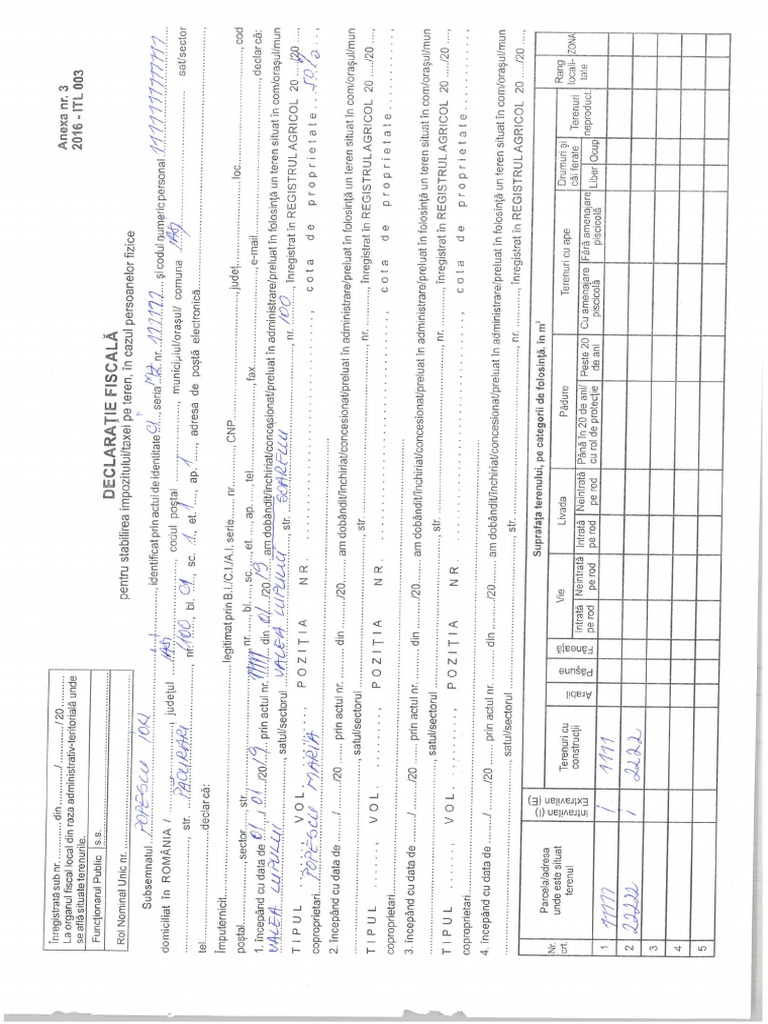 Model Completare Declaratie Fiscala Teren PF | PDF