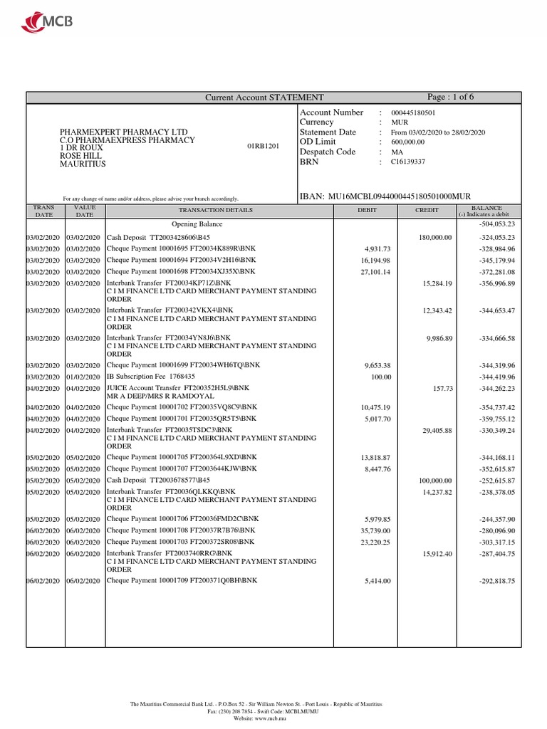 Current Account STATEMENT Page: 1 of 6: Account Number Currency ...