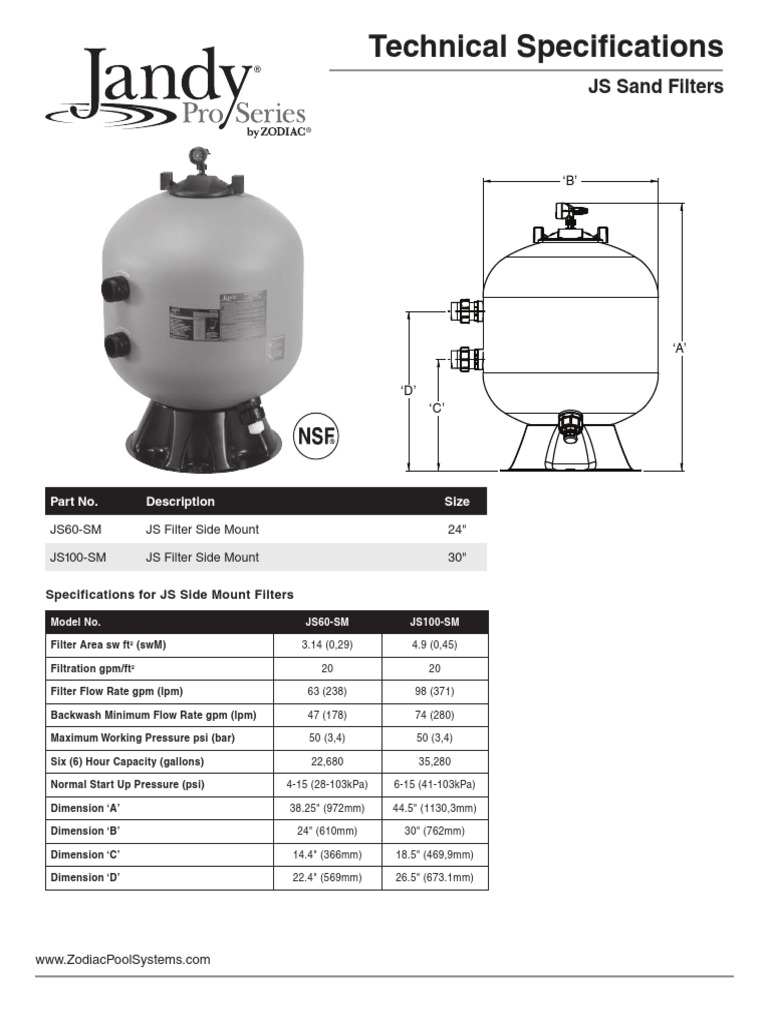 Technical Specifications: JS Sand Filters | PDF | Filtration | Sand
