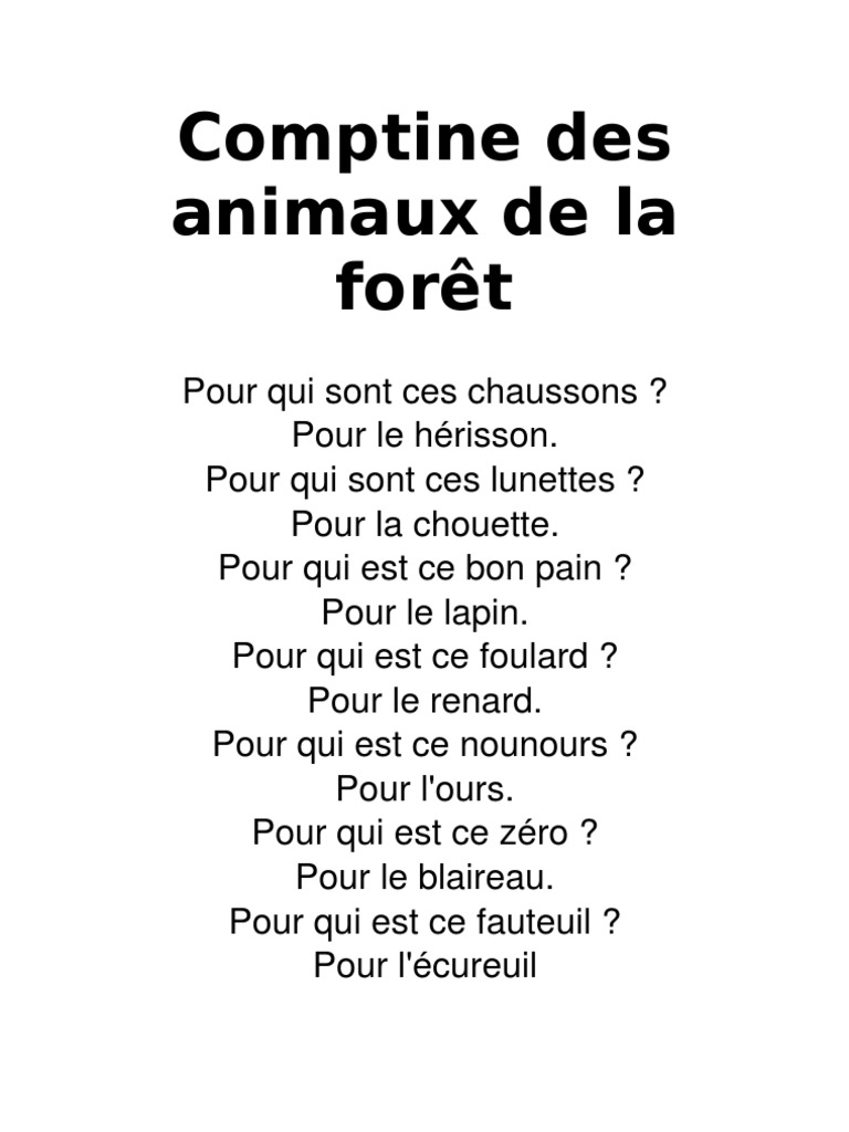 Comptine Des Animaux de La Forêt | PDF