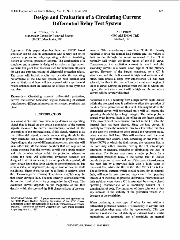 Ref No 1 Design and Evaluation of A Circulating Current Differential ...