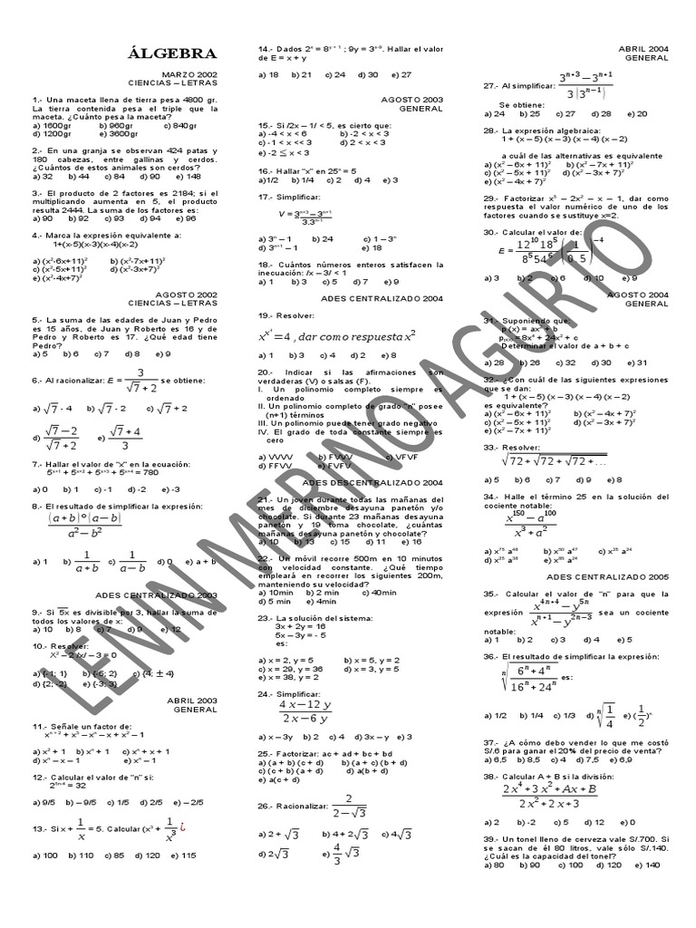 ALGEBRA | PDF | Aritmética | Álgebra abstracta