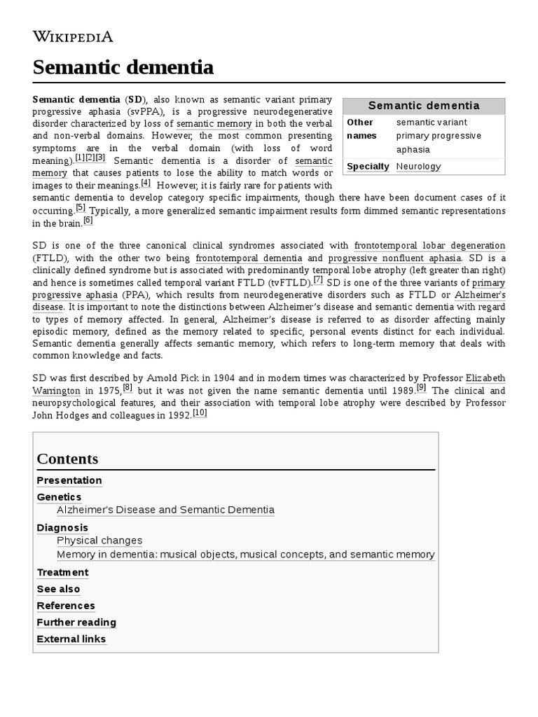 Semantic Dementia: Semantic Dementia (SD), Also Known As Semantic ...