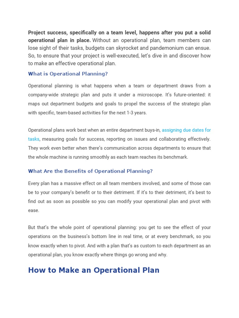 How To Make An Operational Plan | PDF | Goal | Strategic Planning