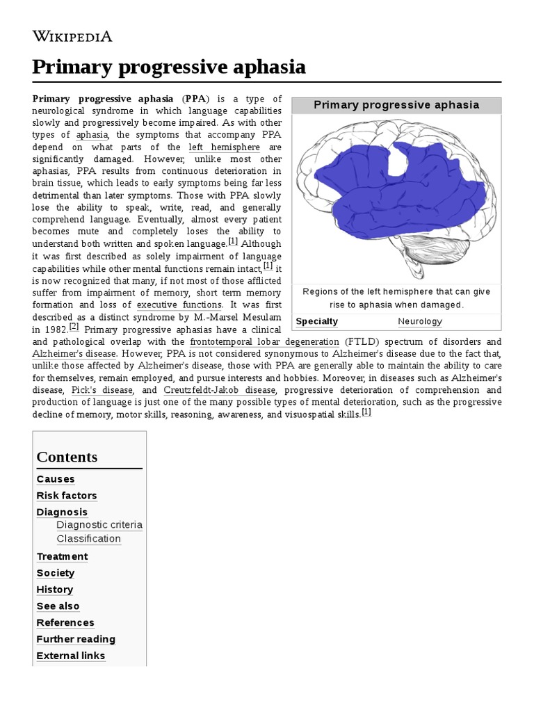 Primary Progressive Aphasia (PPA) Is A Type of | PDF | Central Nervous ...