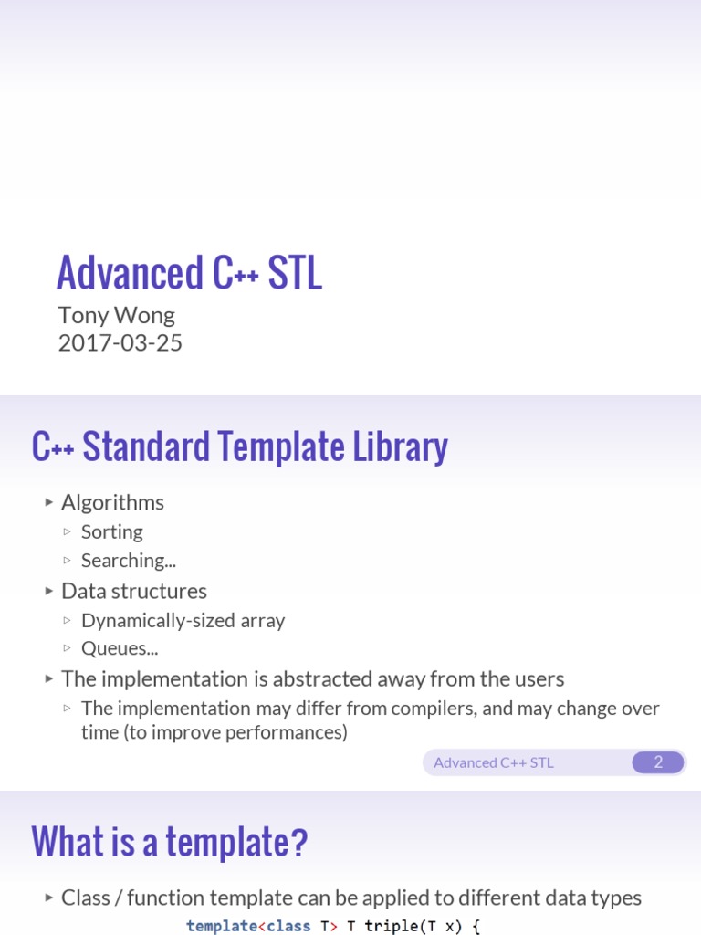Advanced C++ STL: Tony Wong 2017-03-25 | PDF | Array Data Structure | C++