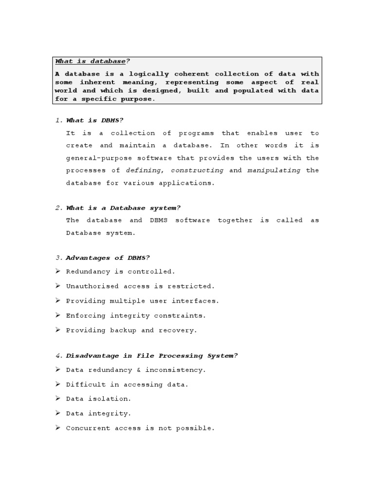 Short Notes DBMS | PDF | Relational Database | Databases