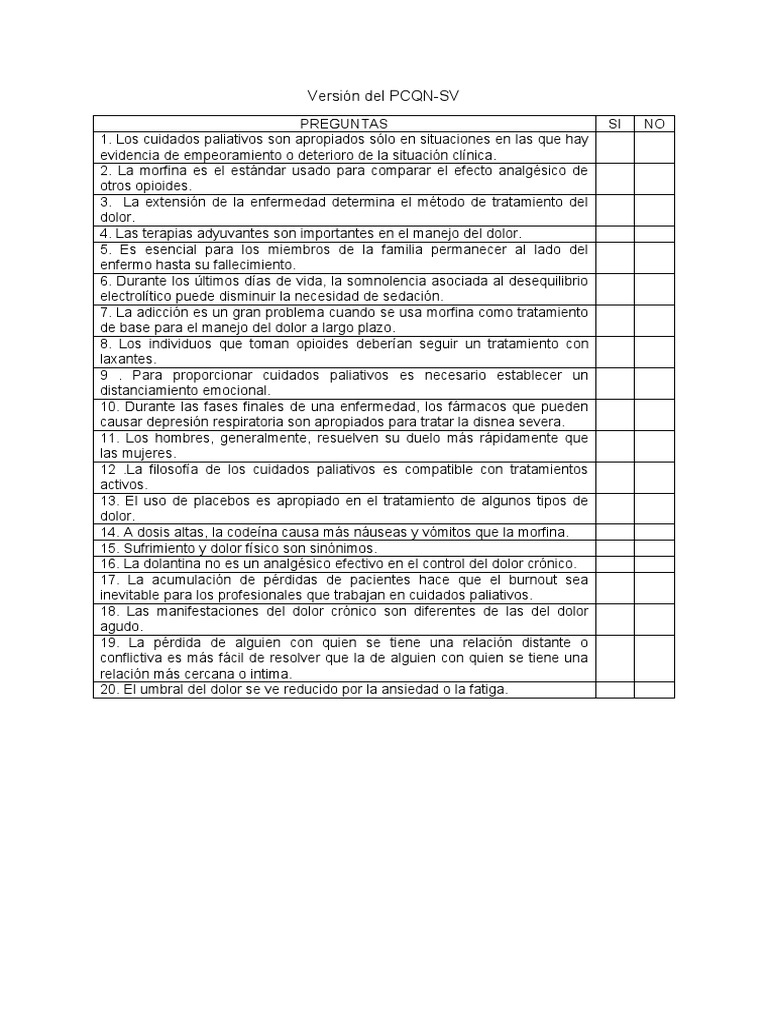 Cuestionario PCQN SV | PDF