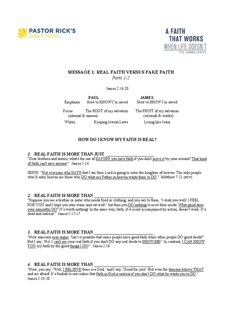 Message 1: Real Faith Versus Fake Faith: Parts 1-2 | PDF | Anger | Book ...