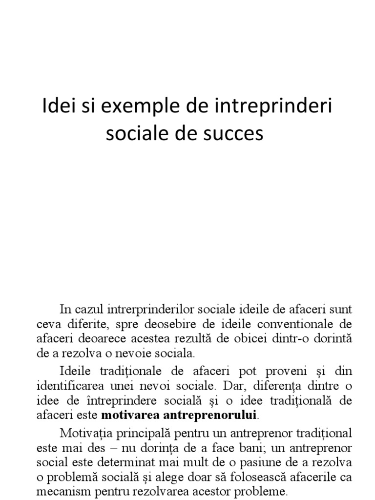 Idei Si Exemple de Intreprinderi Sociale | PDF