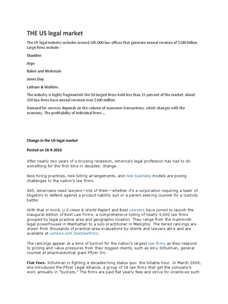The Us Legal Market: Skadden Arps Baker and Mckenzie Jones Day Latham ...
