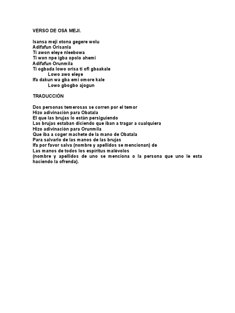 Verso de Osa Meji para Aplacar A Las Iyami | PDF