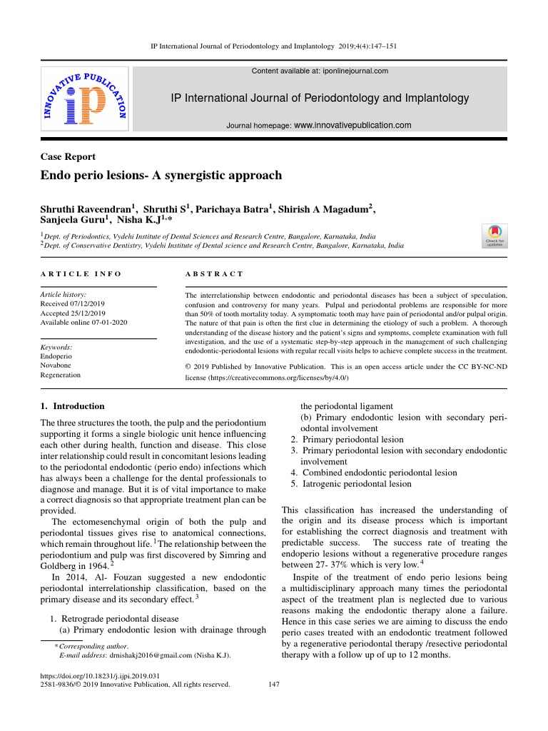 Case Report Endo Perio Lesions-A Synergistic Approach | PDF ...