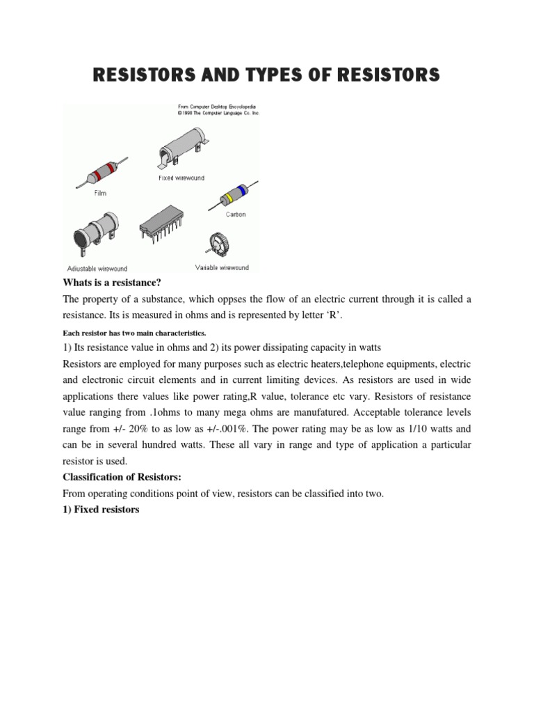 Resistors and Types of Resistors: Whats Is A Resistance? | PDF