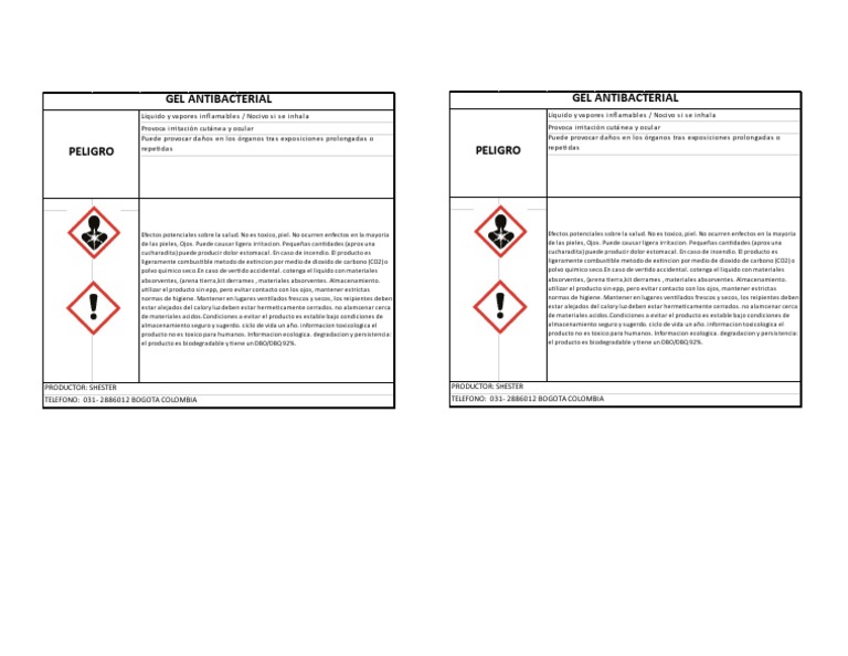 ROTULO GEL NTIBACTERIAL Sga | PDF | Biodegradación | Dióxido de carbono