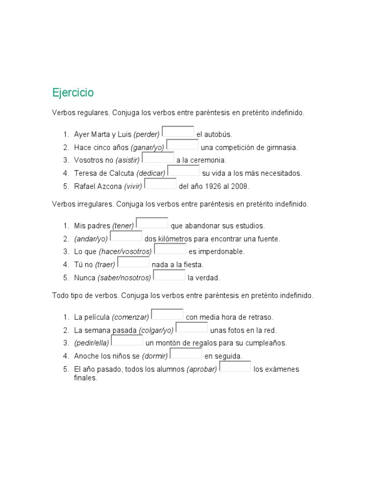 Pretérito Indefinido Ejercicios | PDF