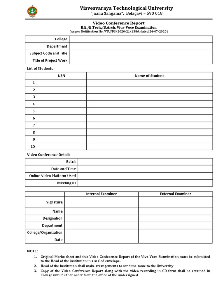 VTU online viva voce exam report | PDF | Educational Assessment And ...