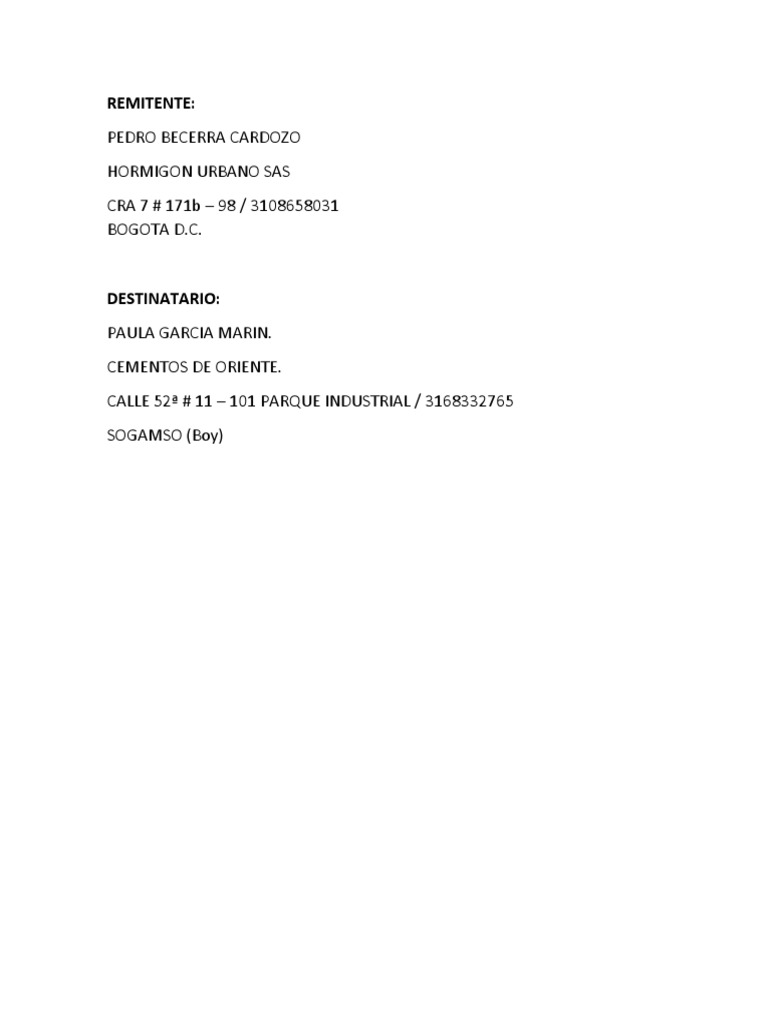 Rotulo Envio Cemento | PDF