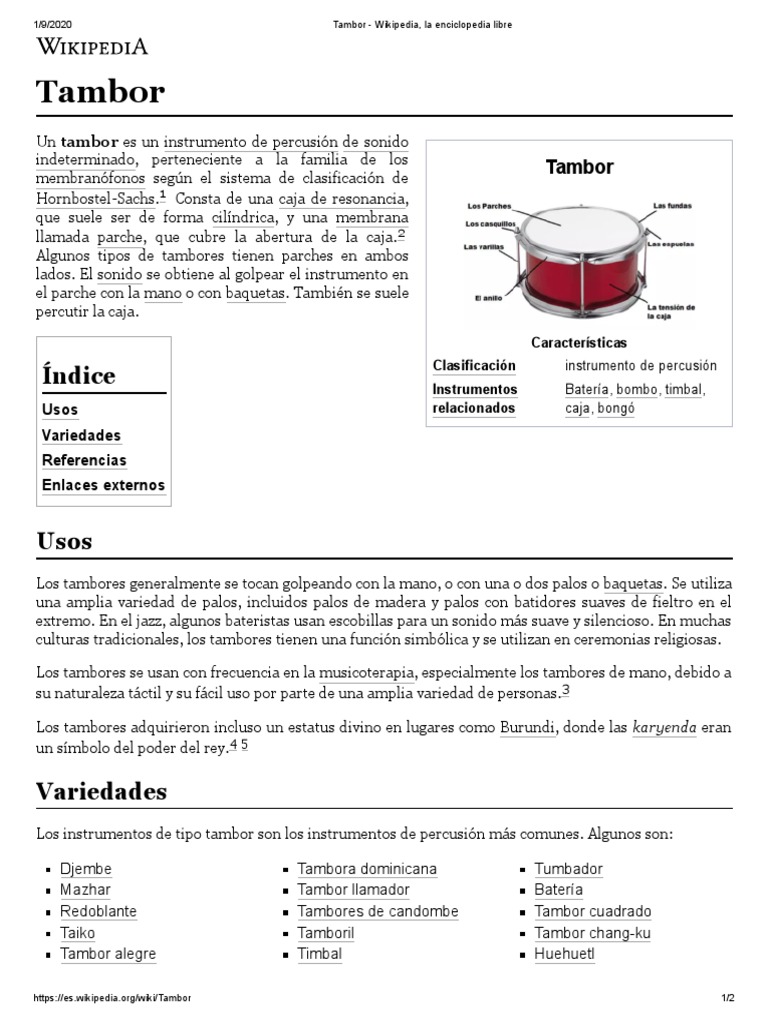 Tambor - Wikipedia, La Enciclopedia Libre | PDF | Tambor | Instrumentos ...