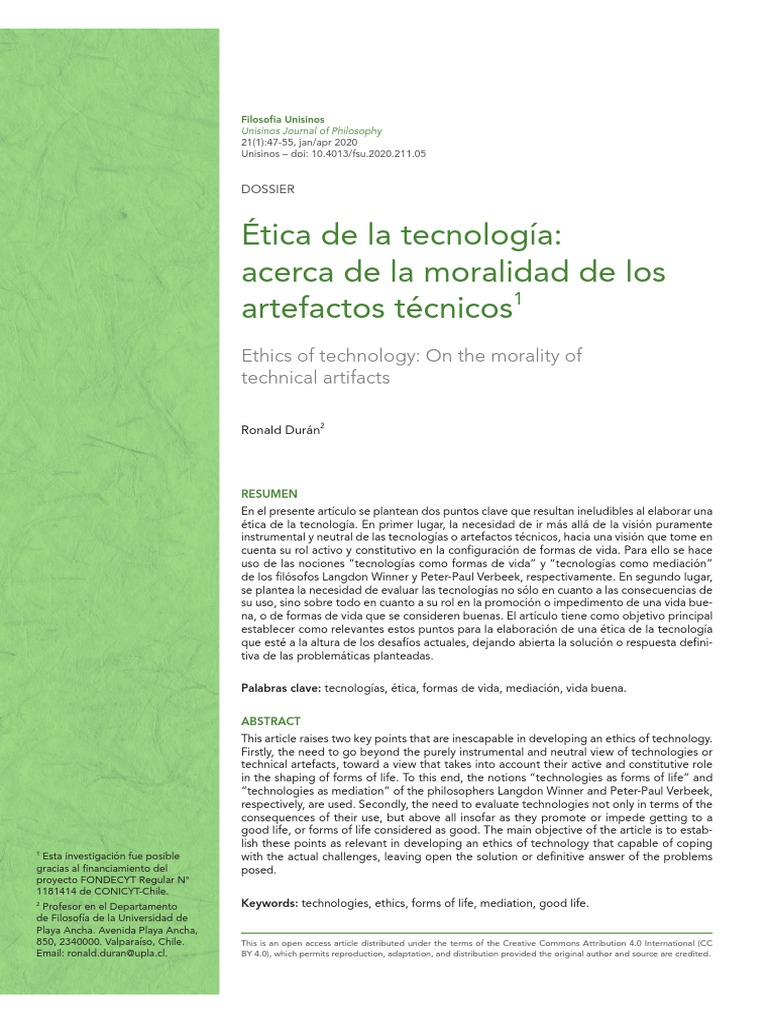 Etica de La Tecnologia | PDF | Moralidad | Diseño