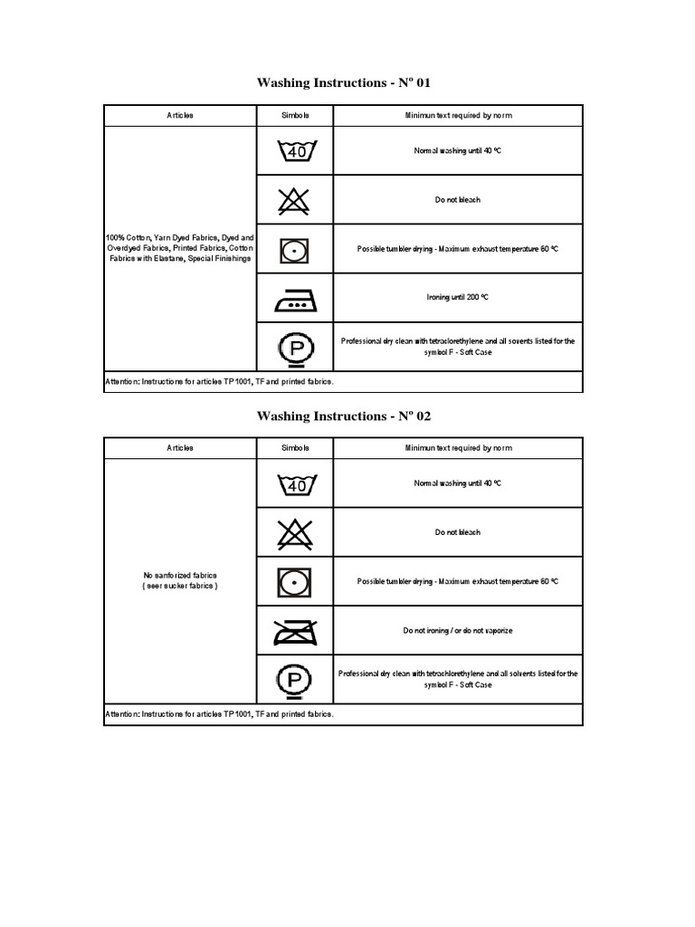 Washing Instructions | PDF | Textiles | Materials