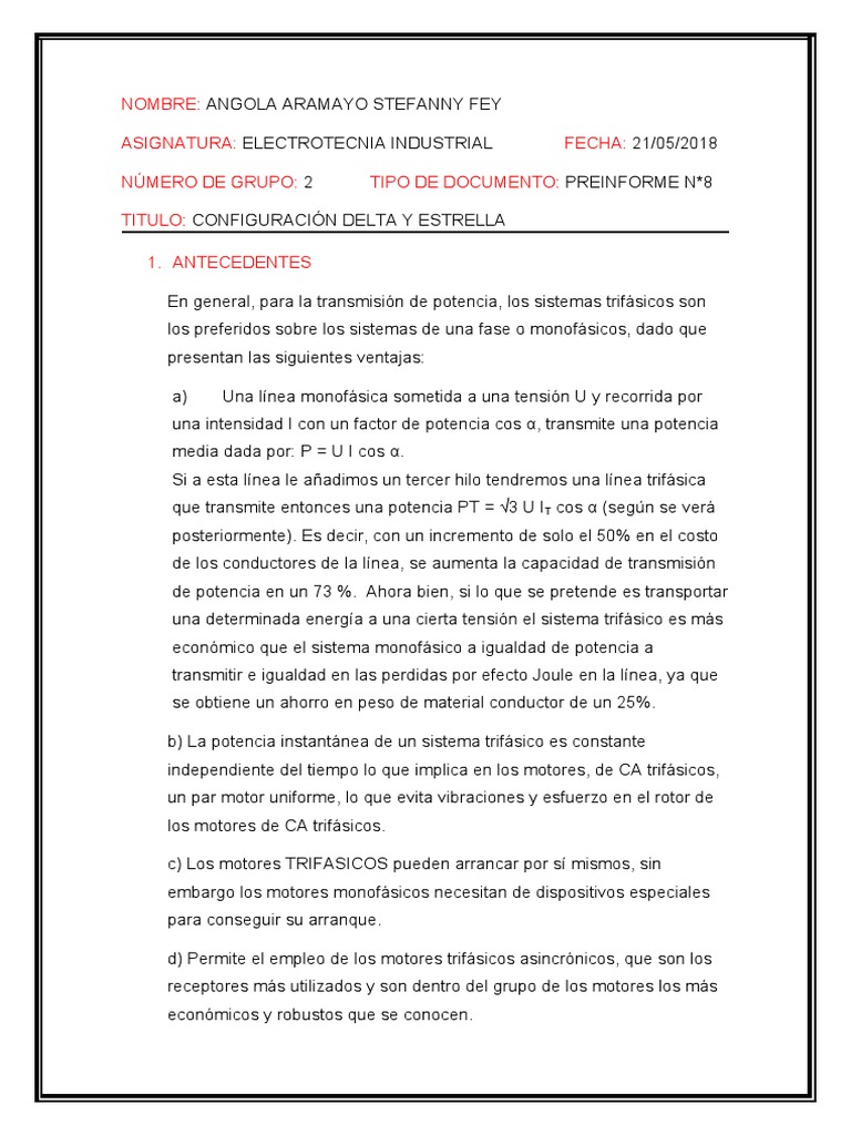 Configuracion Delta y Estrella | PDF | Transformador | Corriente alterna