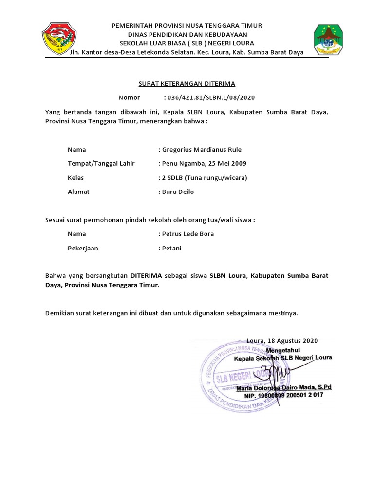 Surat Keterangan Diterima | PDF