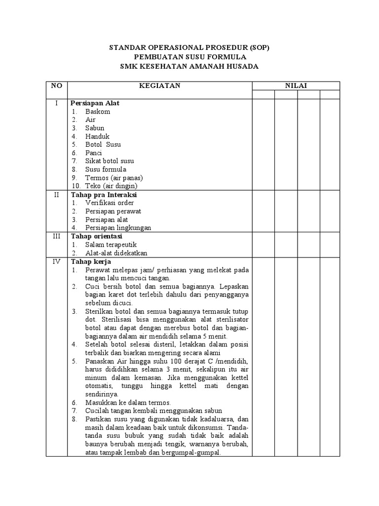 Sop Pembuatan Susu Formula | PDF