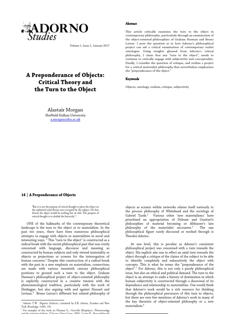 Philosophy's Object Turn | PDF | Theodor W. Adorno | Object (Philosophy)