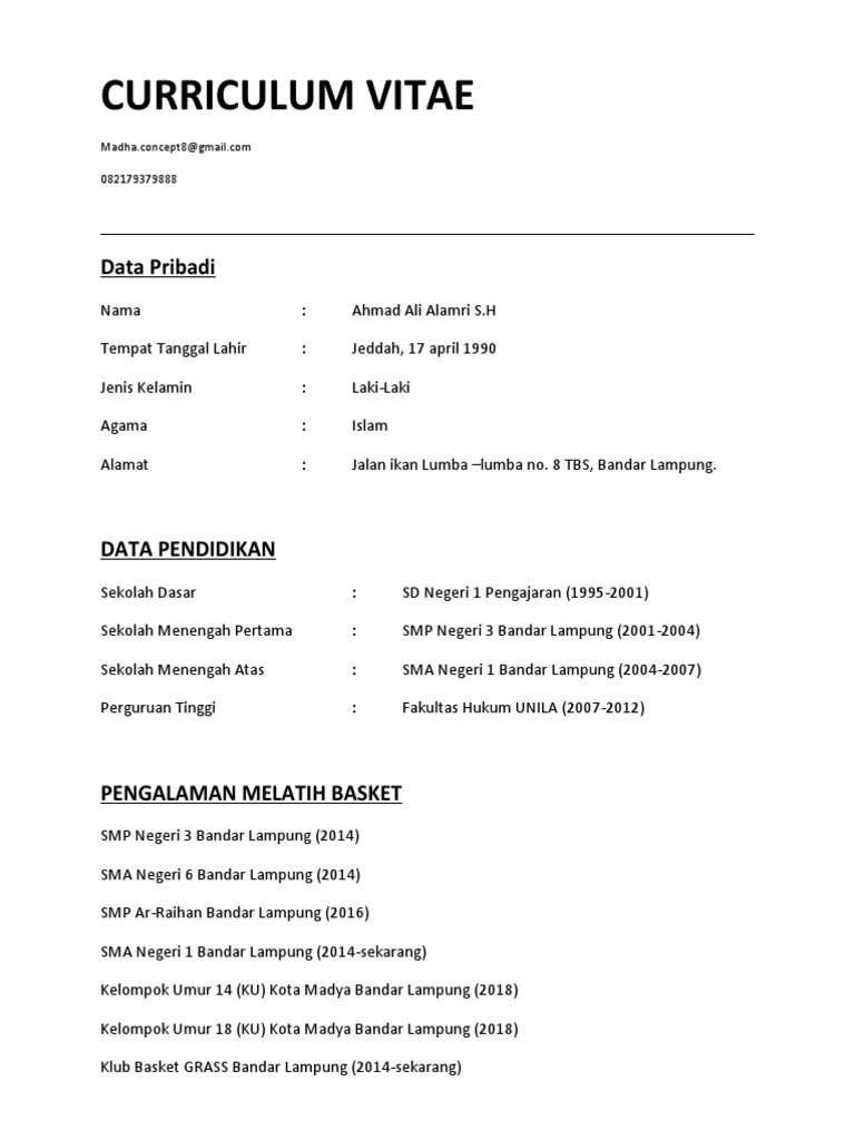 CV Ahmad Ali Alamri - Pelatih Basket | PDF